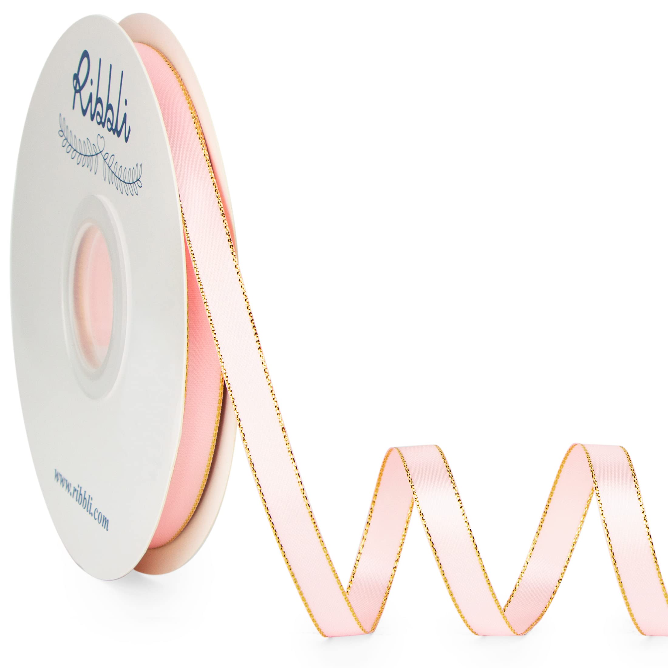 Amazon.com: Ribbli Light Pink Satin Ribbon with Gold Edge,Double Faced ...