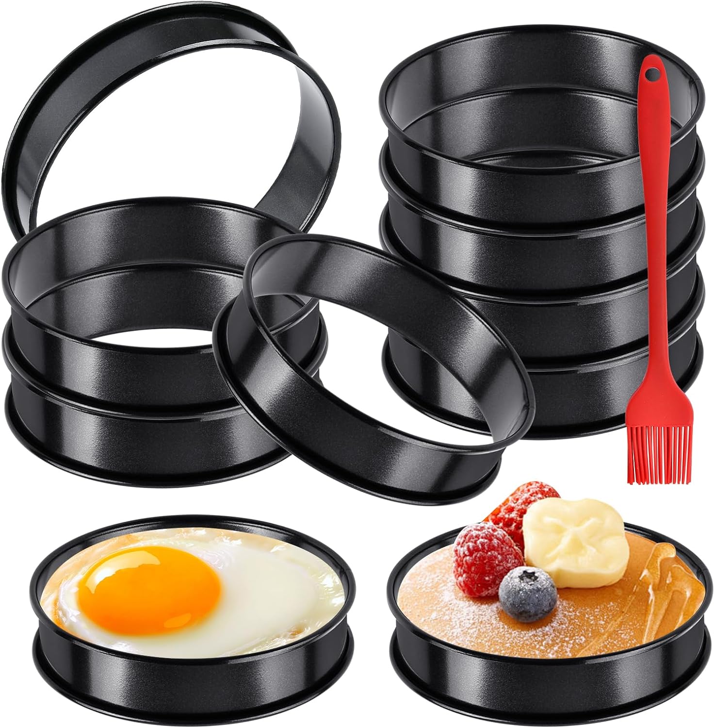 Amazon.com: Akamino 10 Pack Crumpet Rings with Silicone Brush,4 In ...