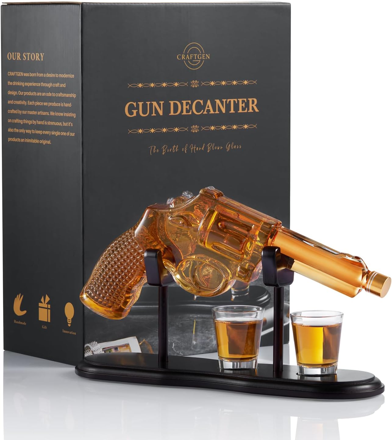 Gifts for Men Dad Gun Whiskey Decanter Set 300ml with 2 Shot Glasses ...