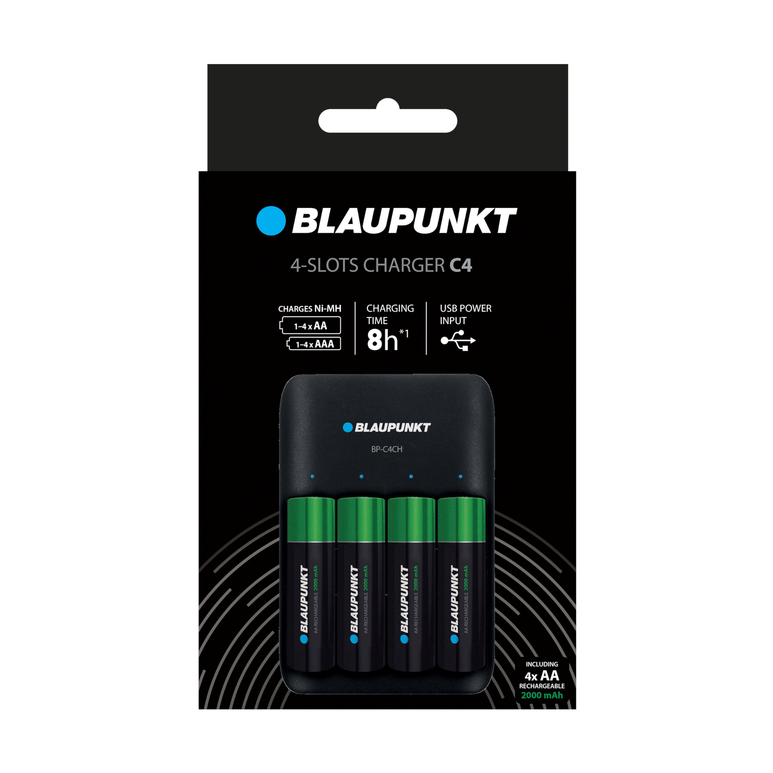 Blaupunkt Standard USB charger for 1-4 AA/AAA Rechargeable Batteries, 8 ...
