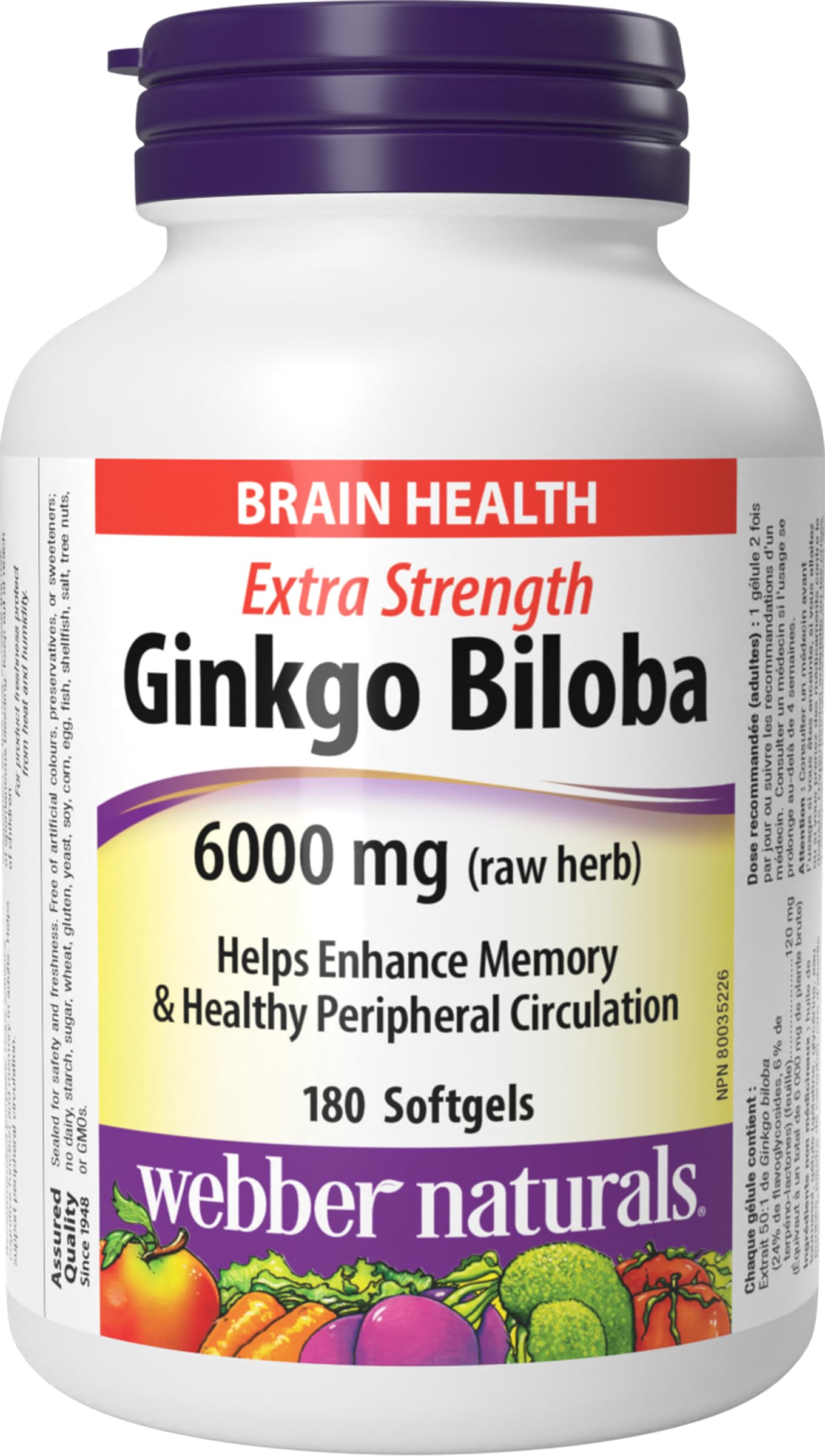 Webber Naturals Ginkgo Biloba 6000 mg, 180 Softgels, Helps Enhance ...
