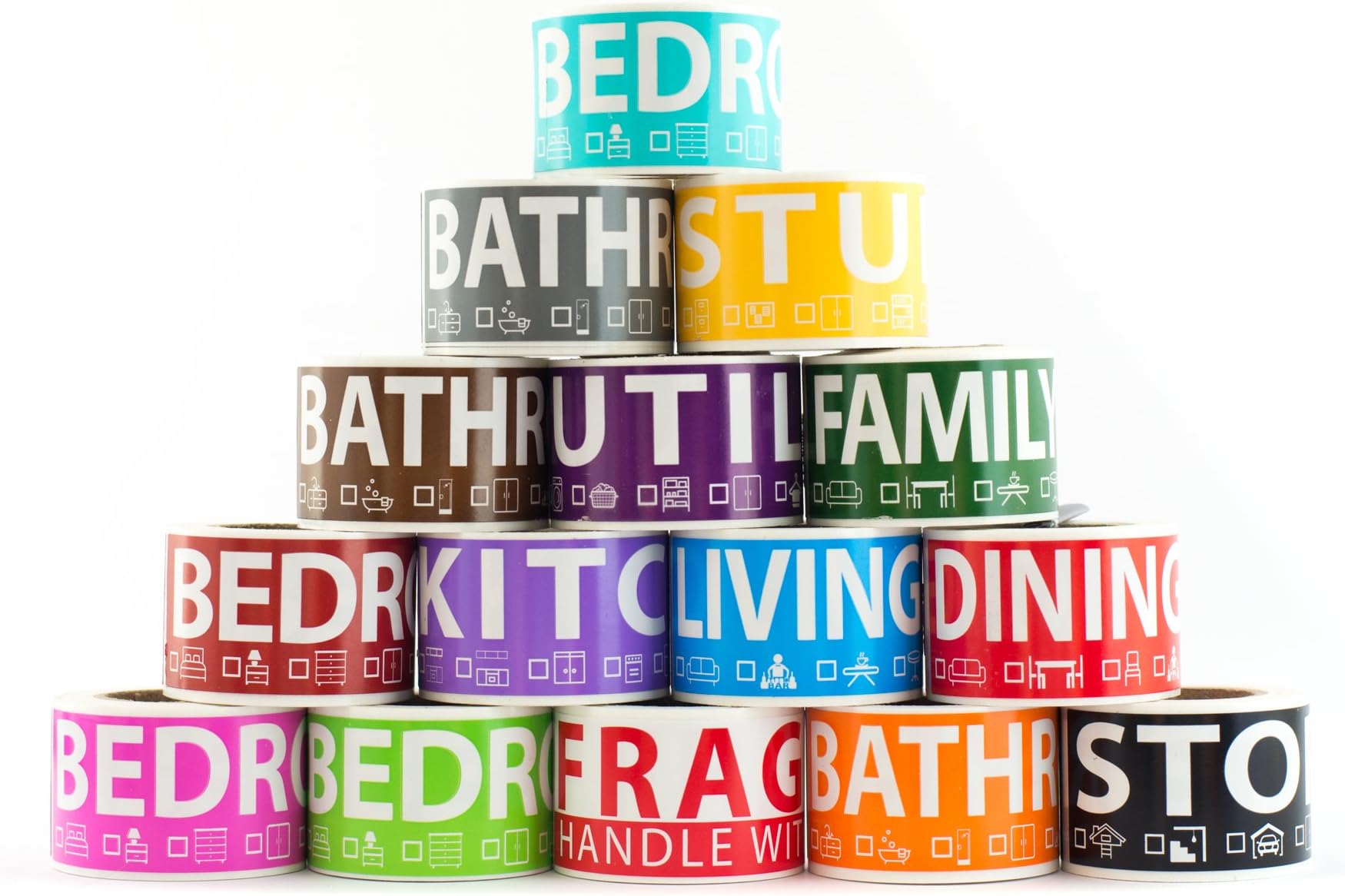 350 Home Moving Labels for 2 Bedroom House. 50 Labels per Room, 7 Color ...