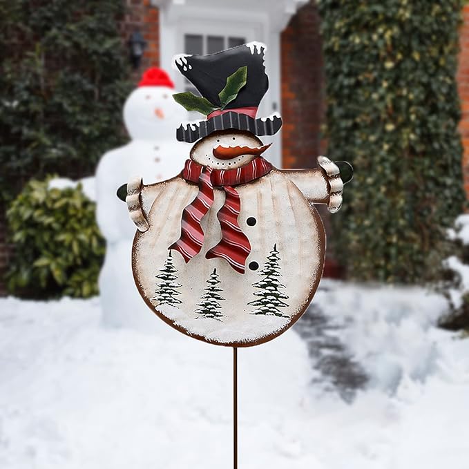 Amazon.com : Christmas Snowman Yard Sign Metal Xmas Garden Stakes ...