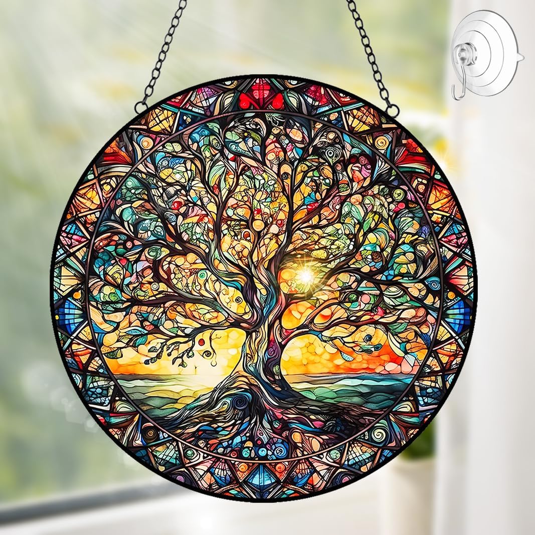 Amazon.com: JUNWALL Colourful Big Tree Acrylic Window Hanging, Tree of ...