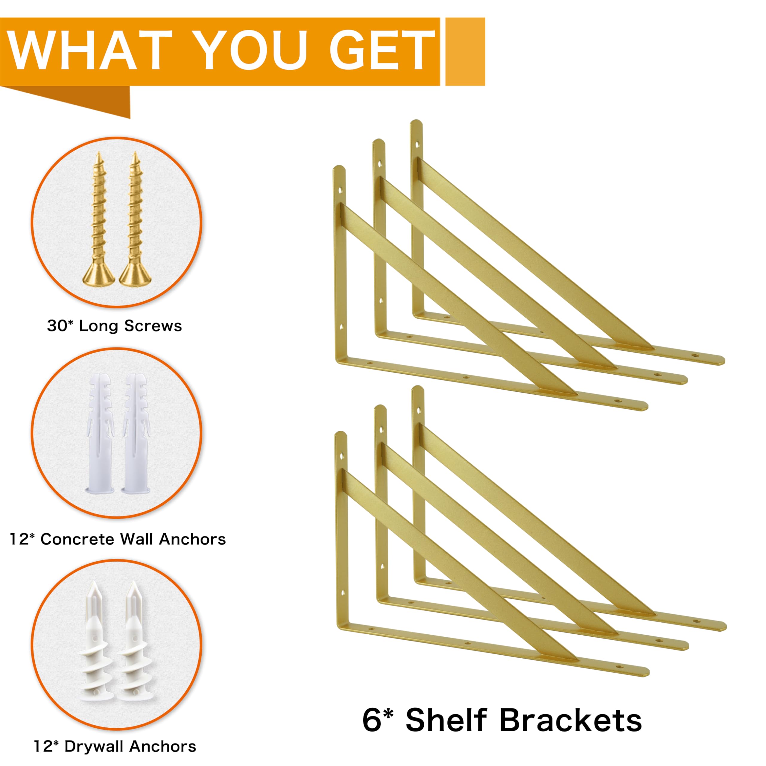 Snapklik.com : EZYDECOR Shelf Brackets Gold Brackets For Shelves 6 Inch ...