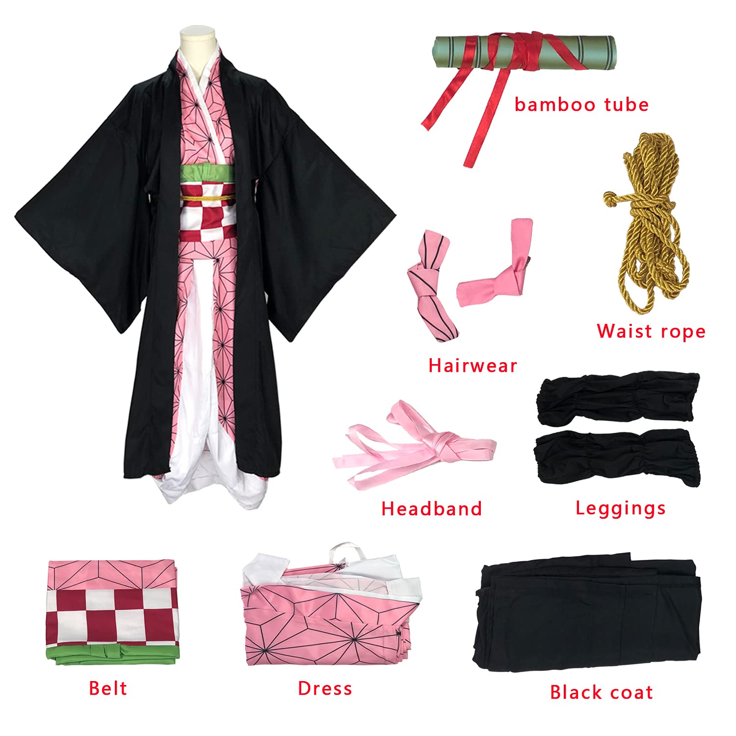 Women Anime Demon Slayer Cosplay Costume Dress Kamado Nezuko Demon ...