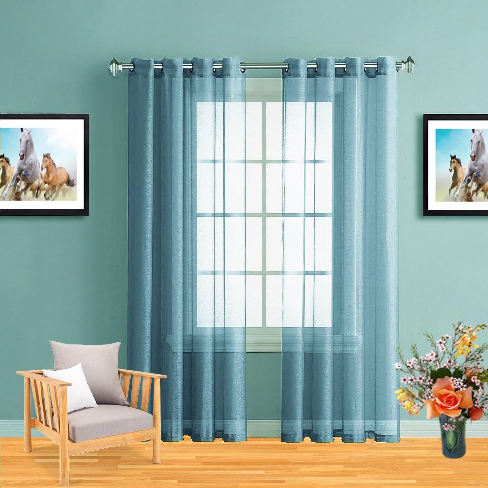 Amazon.com: Infinite Home Beauty One Pair of Turquoise Sheer Window ...