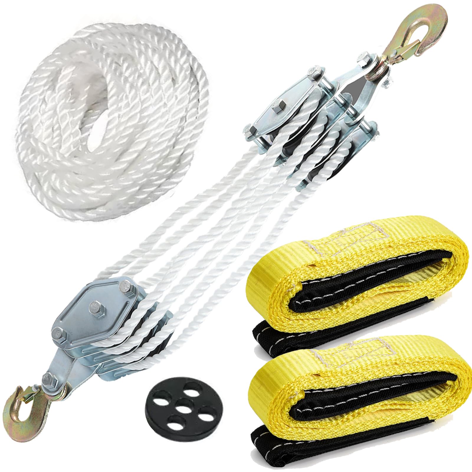 System 4000 Lbs/2 Ton 65FT Poly Rope Hoist Pulley Wheel Block, Tackle 7 ...