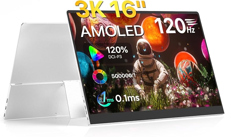 Amazon.com: 16" OLED Portable Monitor, 3K 2880x1800 120Hz 0.1ms 120% ...