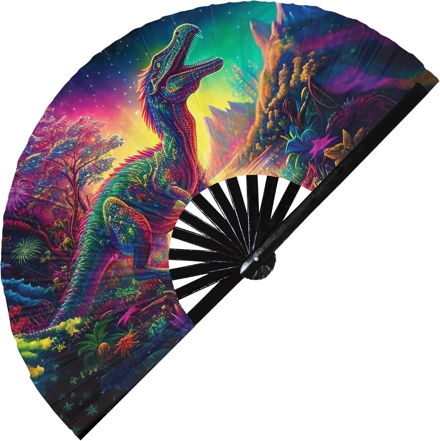 Amazon.com: Dinosaur T-Rex Trippy hand fan foldable bamboo circuit rave ...