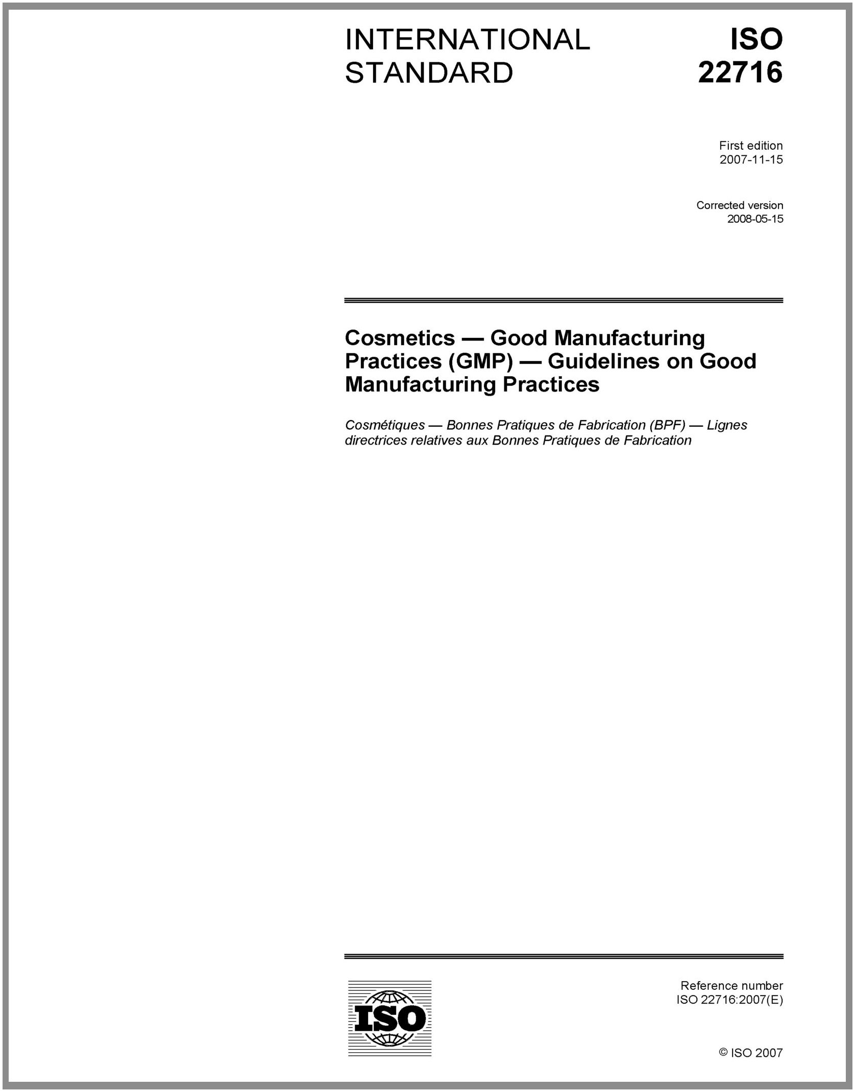 ISO 22716:2007, Cosmetics - Good Manufacturing Practices (GMP ...