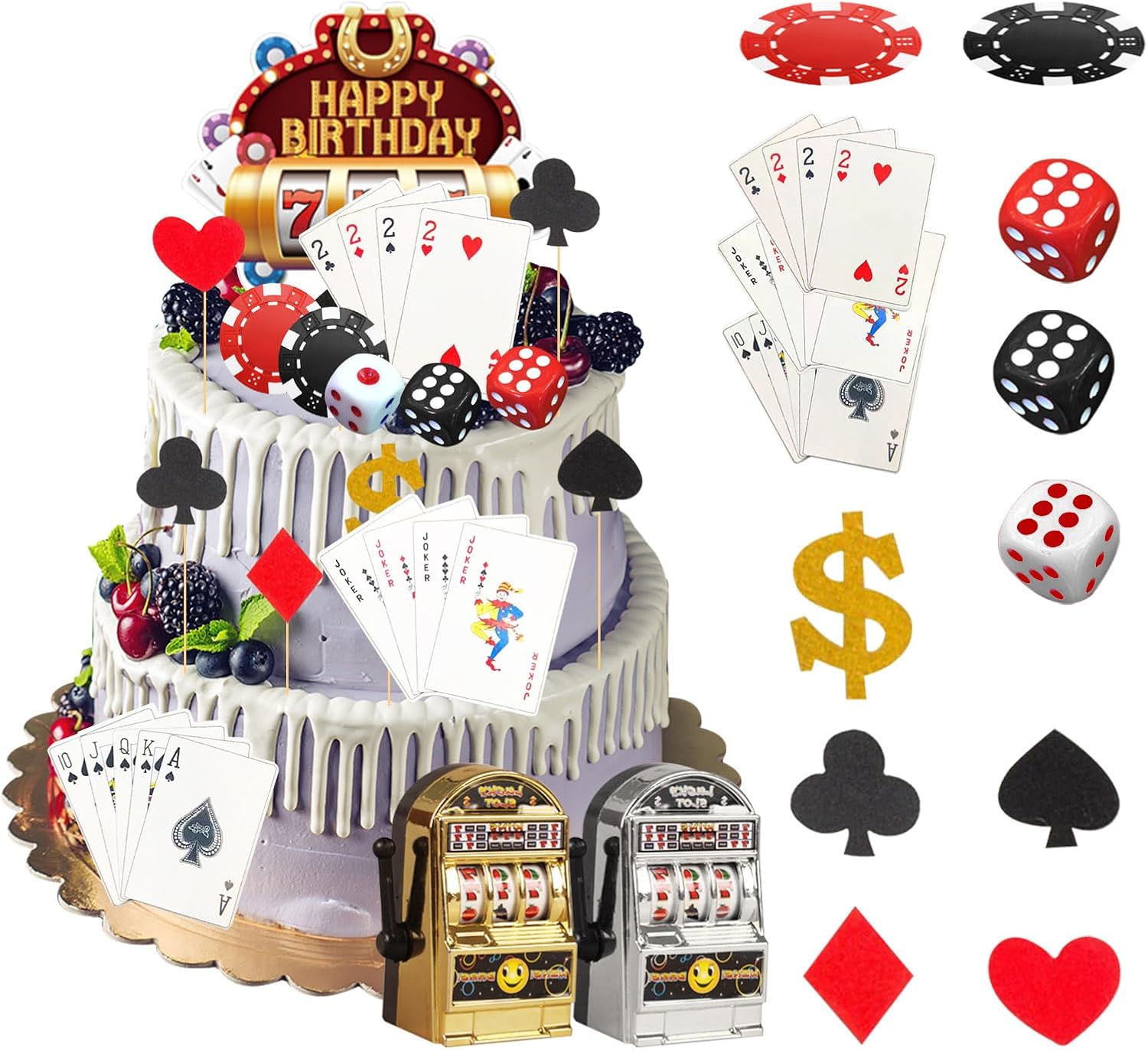 SINGOMON 31PCS Casino Theme Birthday Cake Decorations Set Includes Mini ...