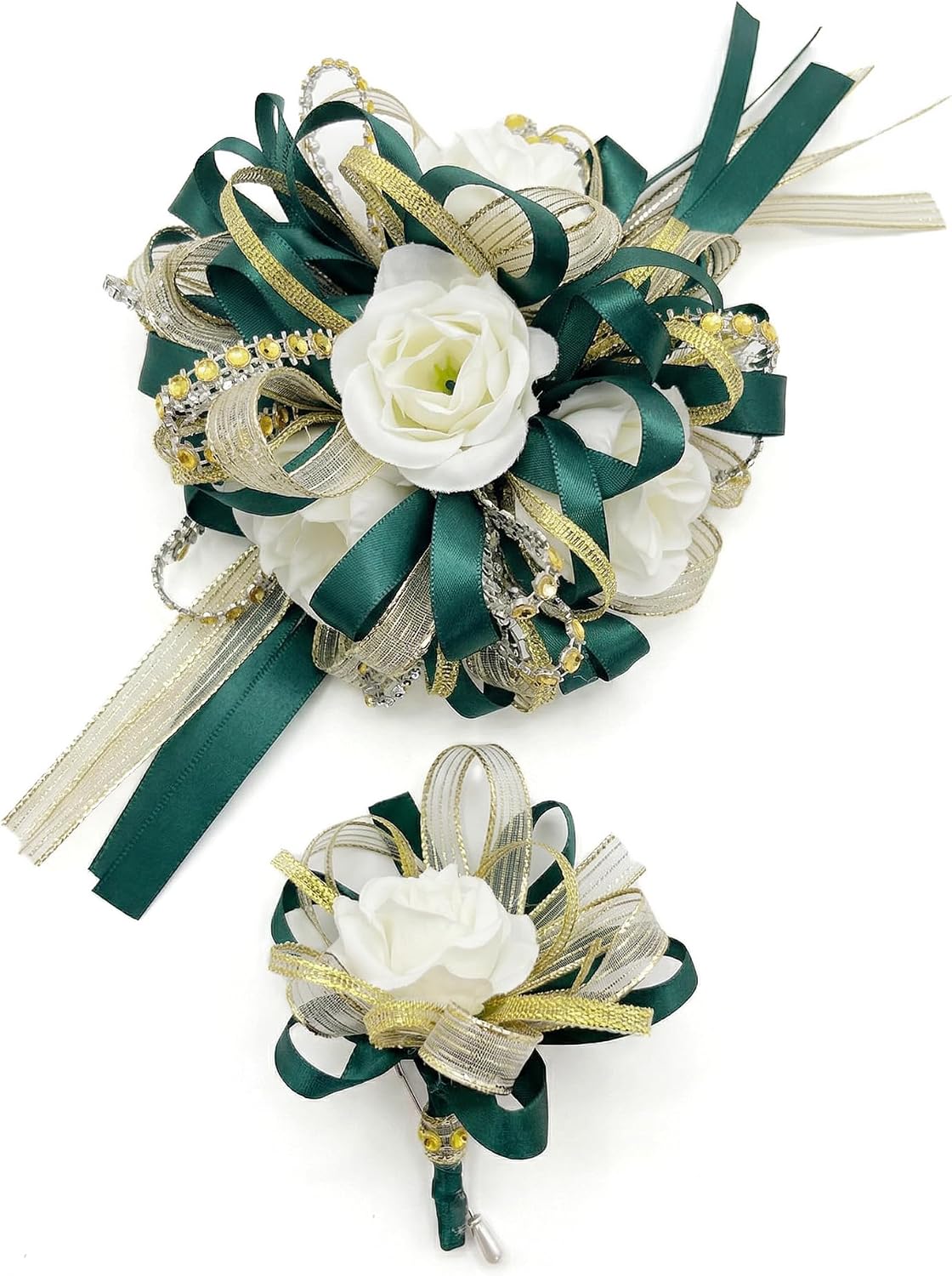 Amazon.com: Ting & Cecilly Rose Wedding Corsage and Boutonniere Set ...