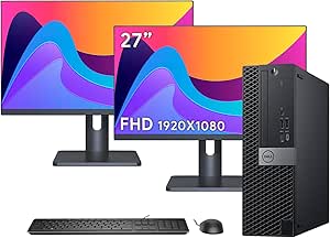 Dell Optiplex SFF Desktop PC with Dual 27" Inch Monitors HDMI- Hexa ...