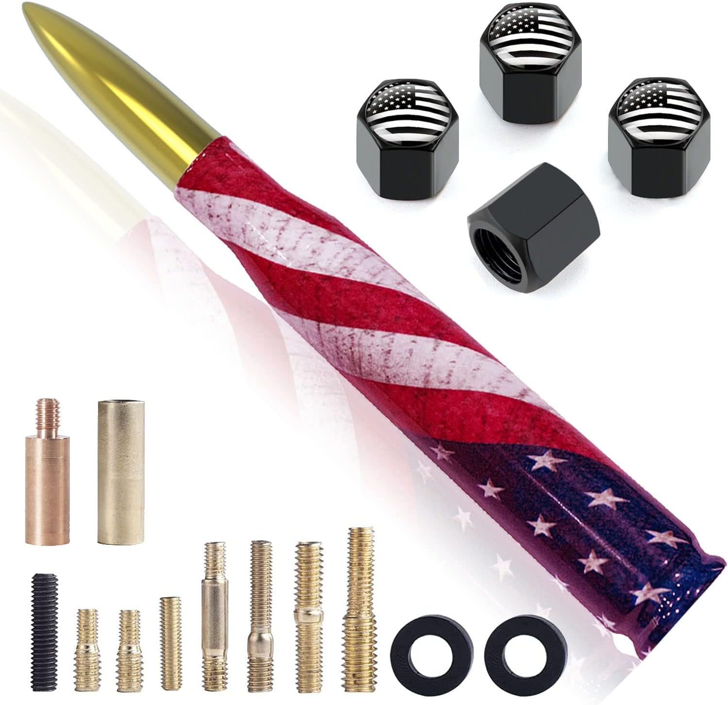 Amazon.com: Car Truck Antenna with Valve Stem Caps - American Flag ...
