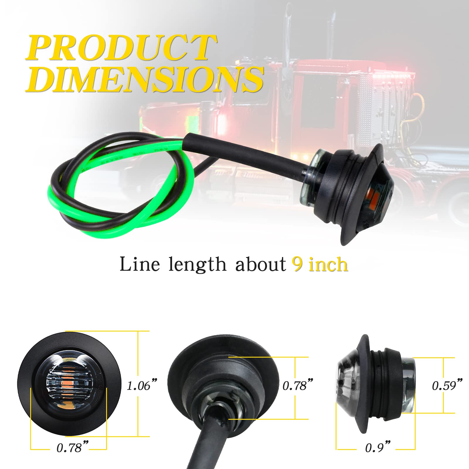 Snapklik.com : 50pcs 3/4 Inch Trailer Marker Lights Smoked Lens Green ...