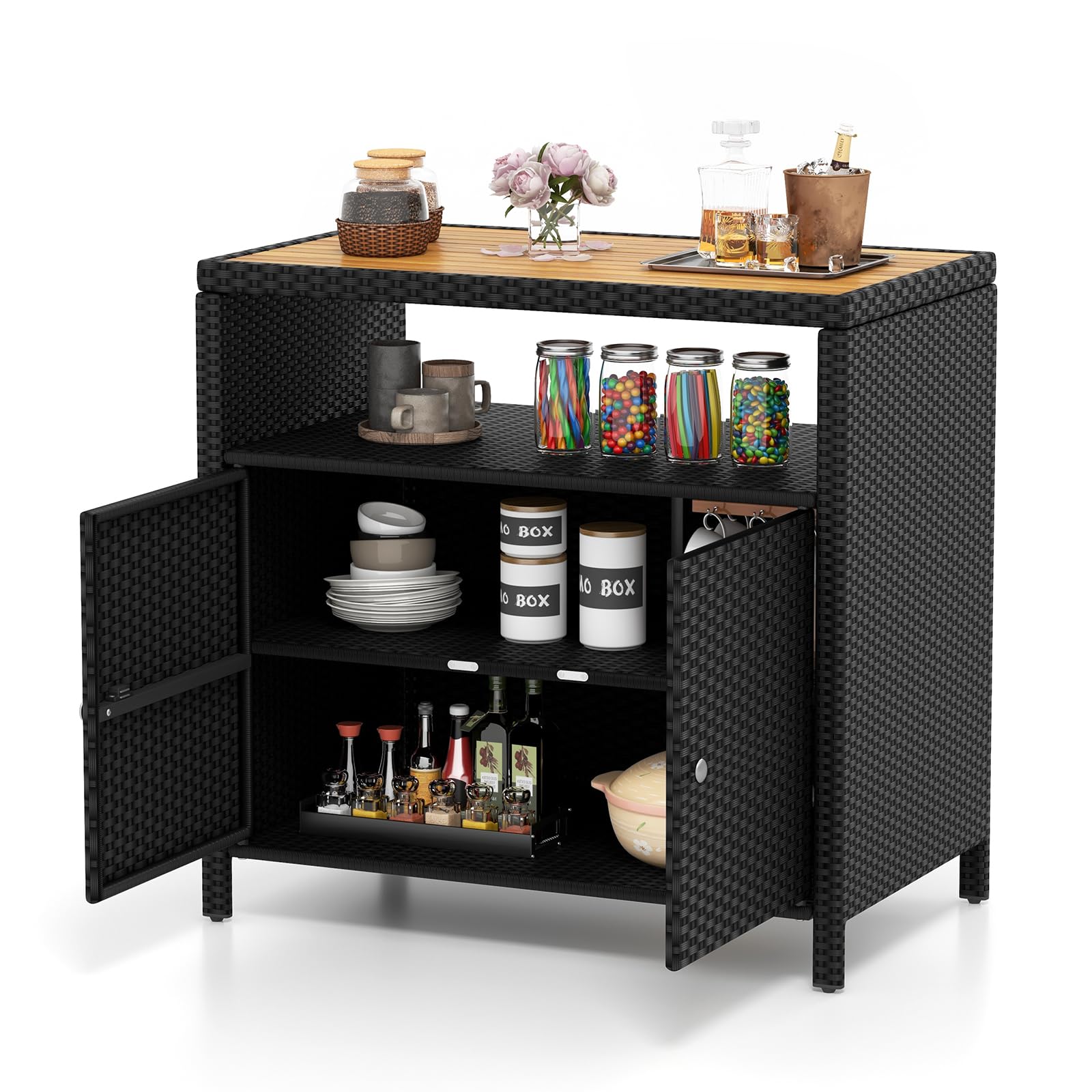 Amazon.com: Tangkula Rattan Storage Cabinet, Outdoor Patiojoy Buffet ...