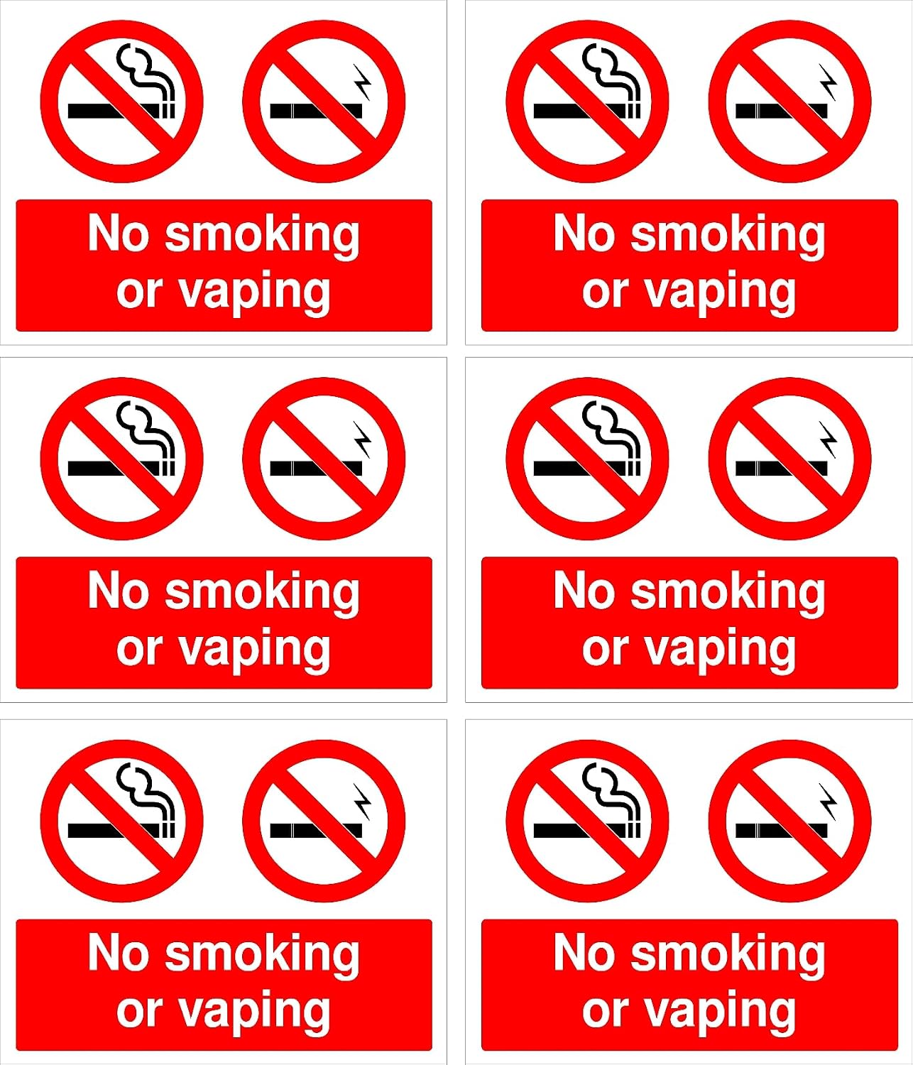 1,2,6,10PK No Smoking or Vaping Signs - 20x15cm Self Adhesive No ...