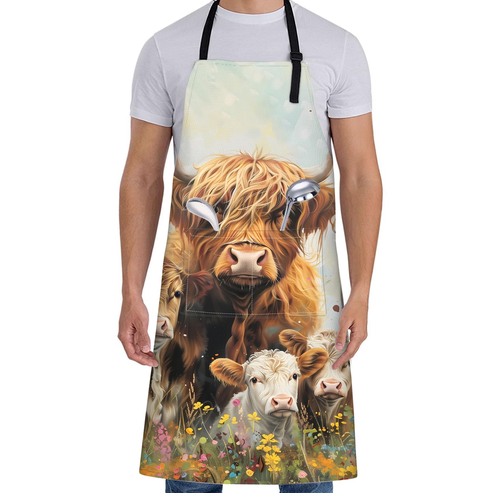 Amazon.com: ainori Highland Cow Family Apron for Women with Floral ...