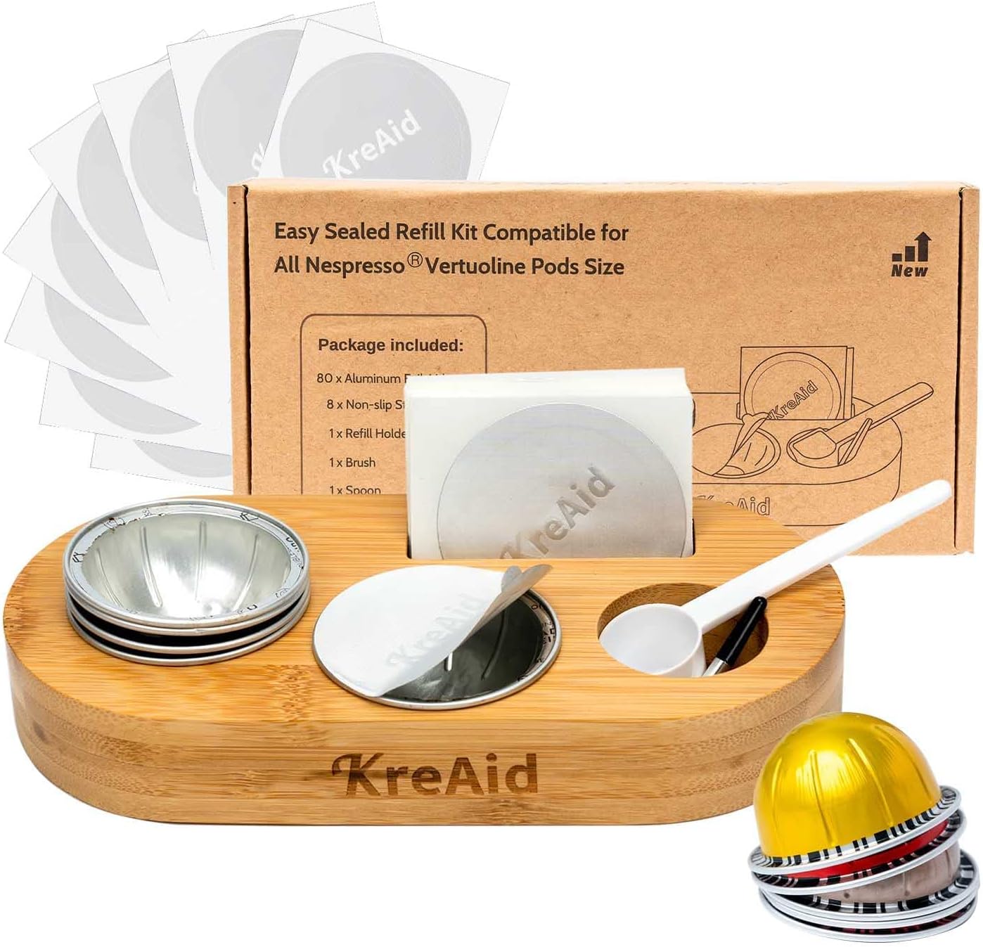 KreAid Reusable Vertuo Capsule Refill Kit Easy Seal & Store Capsule ...