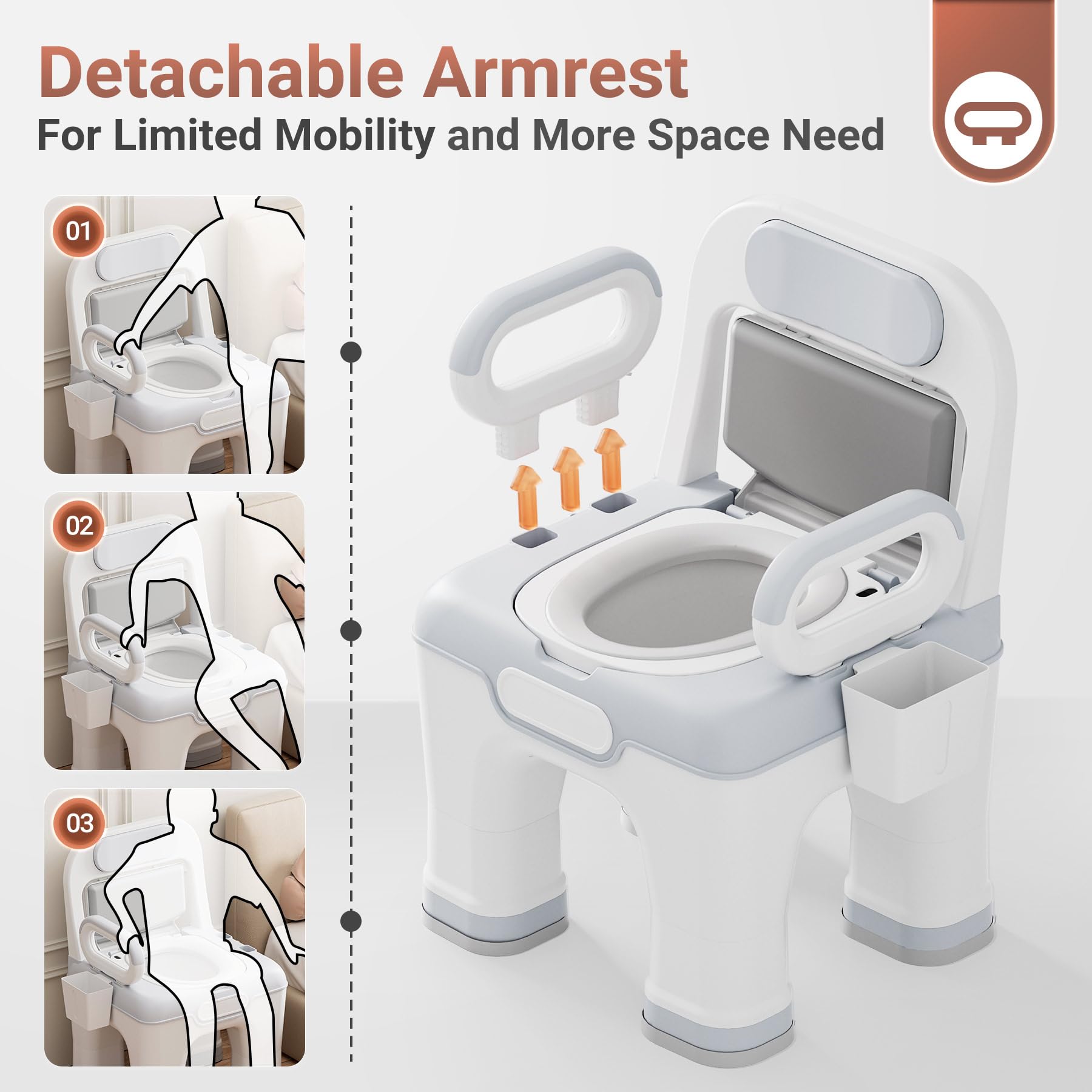 Bedside Commode, Upgraded Safety Commode Toilet for Elderly Disabled ...