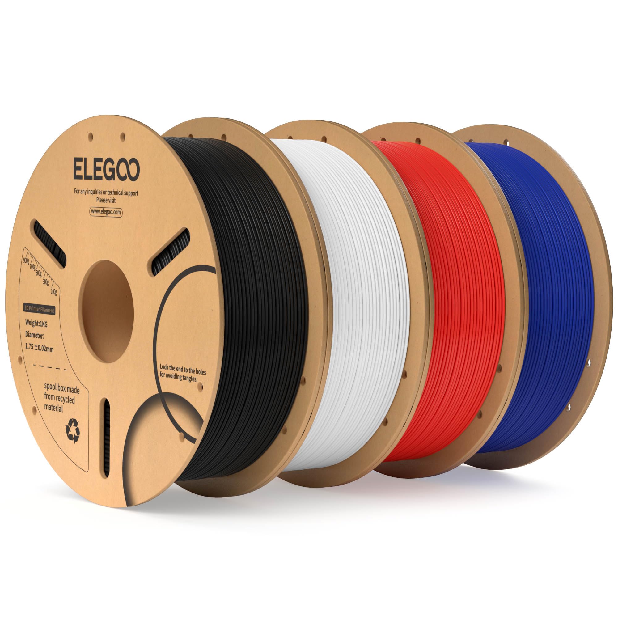 ELEGOO PLA Filament 1.75mm Black/White/Red/Dark Blue 4KG, 3D Printer ...