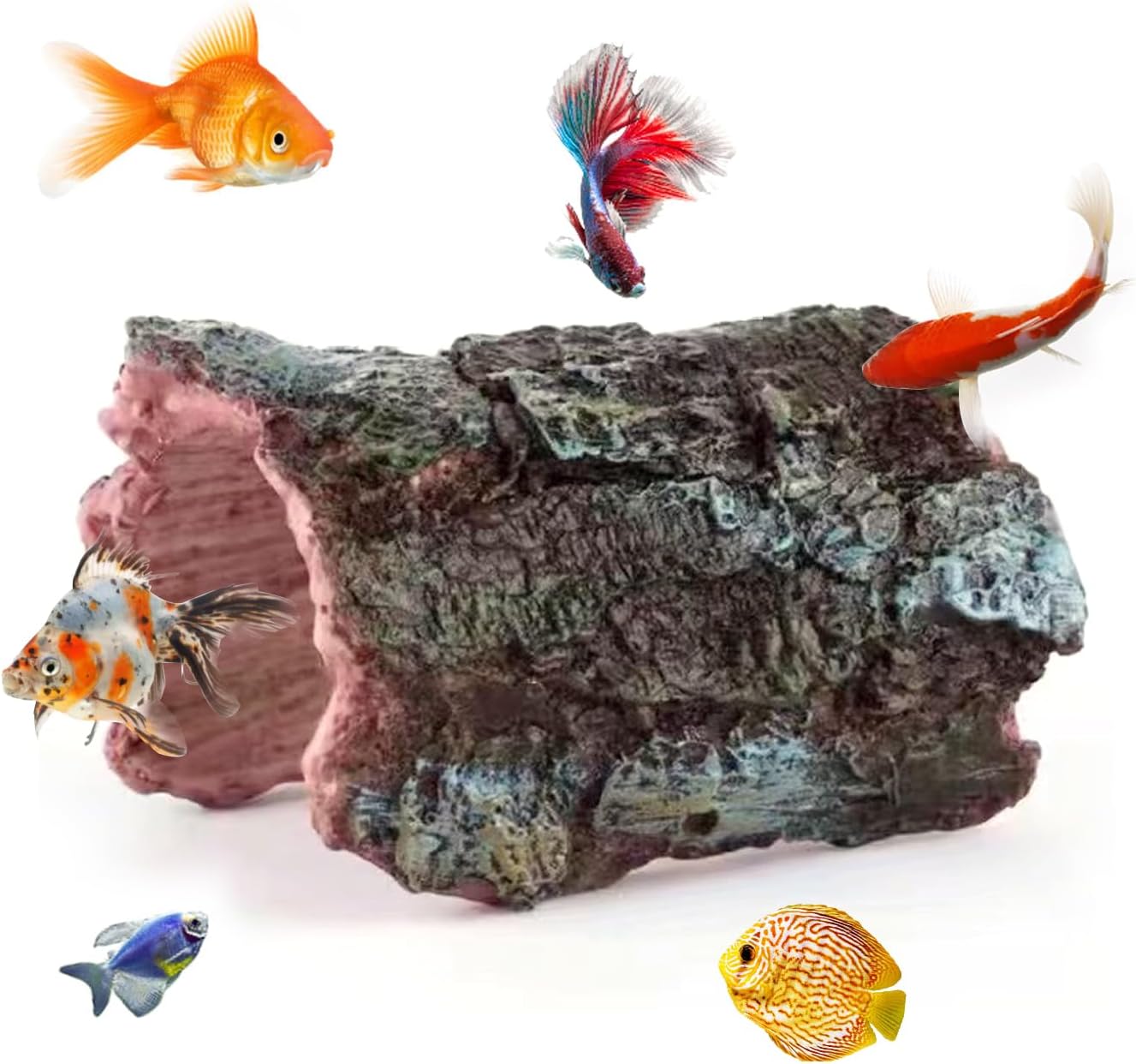 YIUIRUOI Fish Tank Aquarium Cave Resin Trunk Ornament Tank Small Fish ...