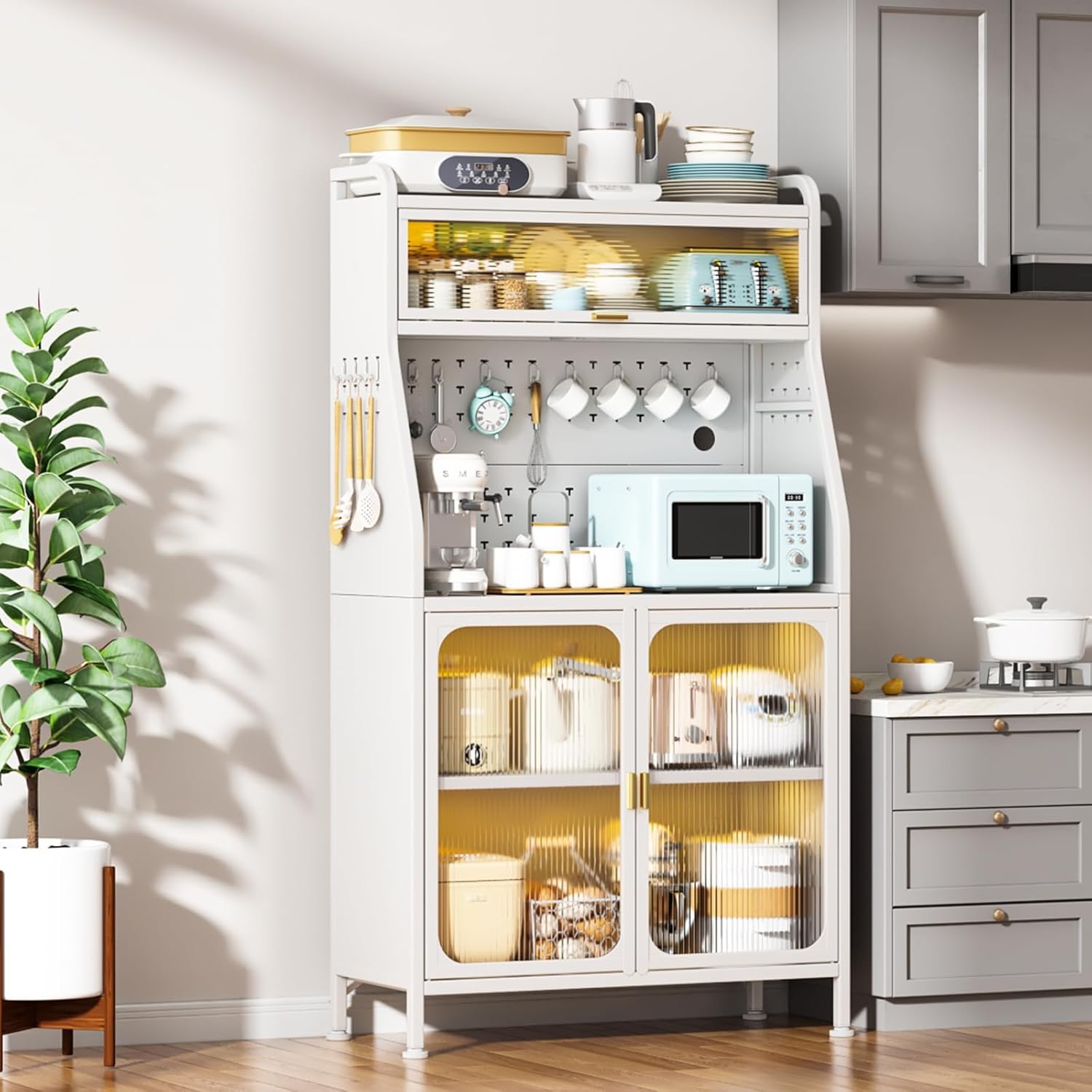 Amazon.com: Kitchen Storage Cabinet with Closing Function Adjustable ...