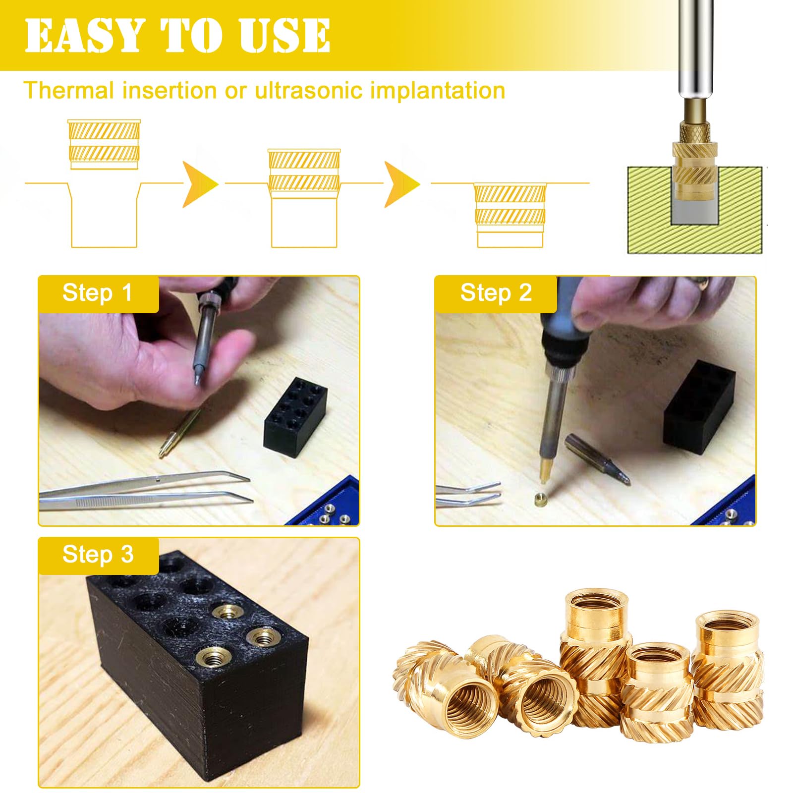 Snapklik.com : 75Pcs M5 Threaded Inserts,Female Thread Metric Knurled ...