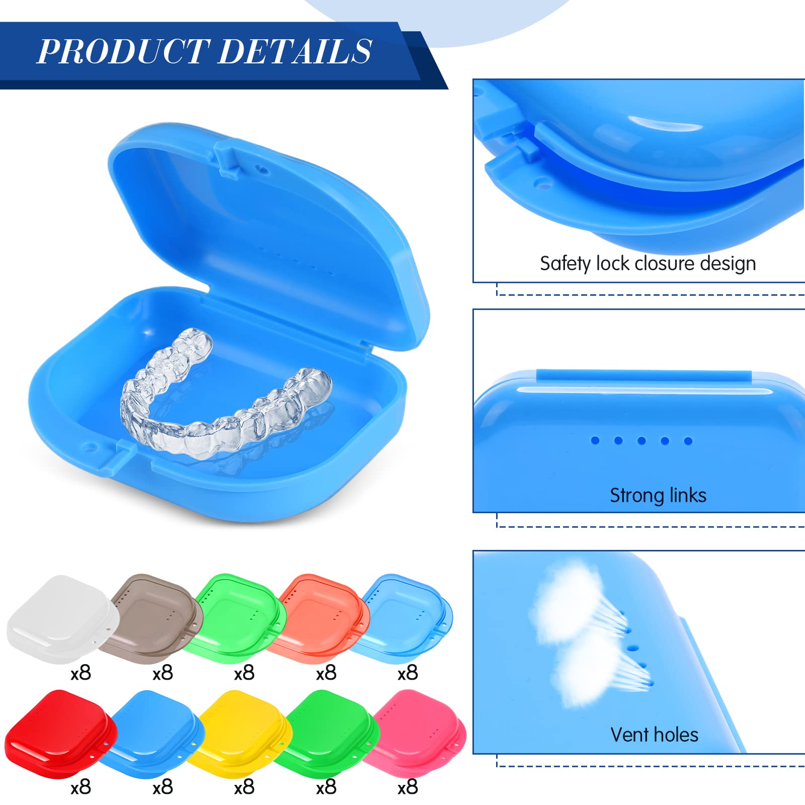 80 Pcs Dental Retainer Case with Vent Holes Denture Case 3.4 x 2.8 x 1 ...