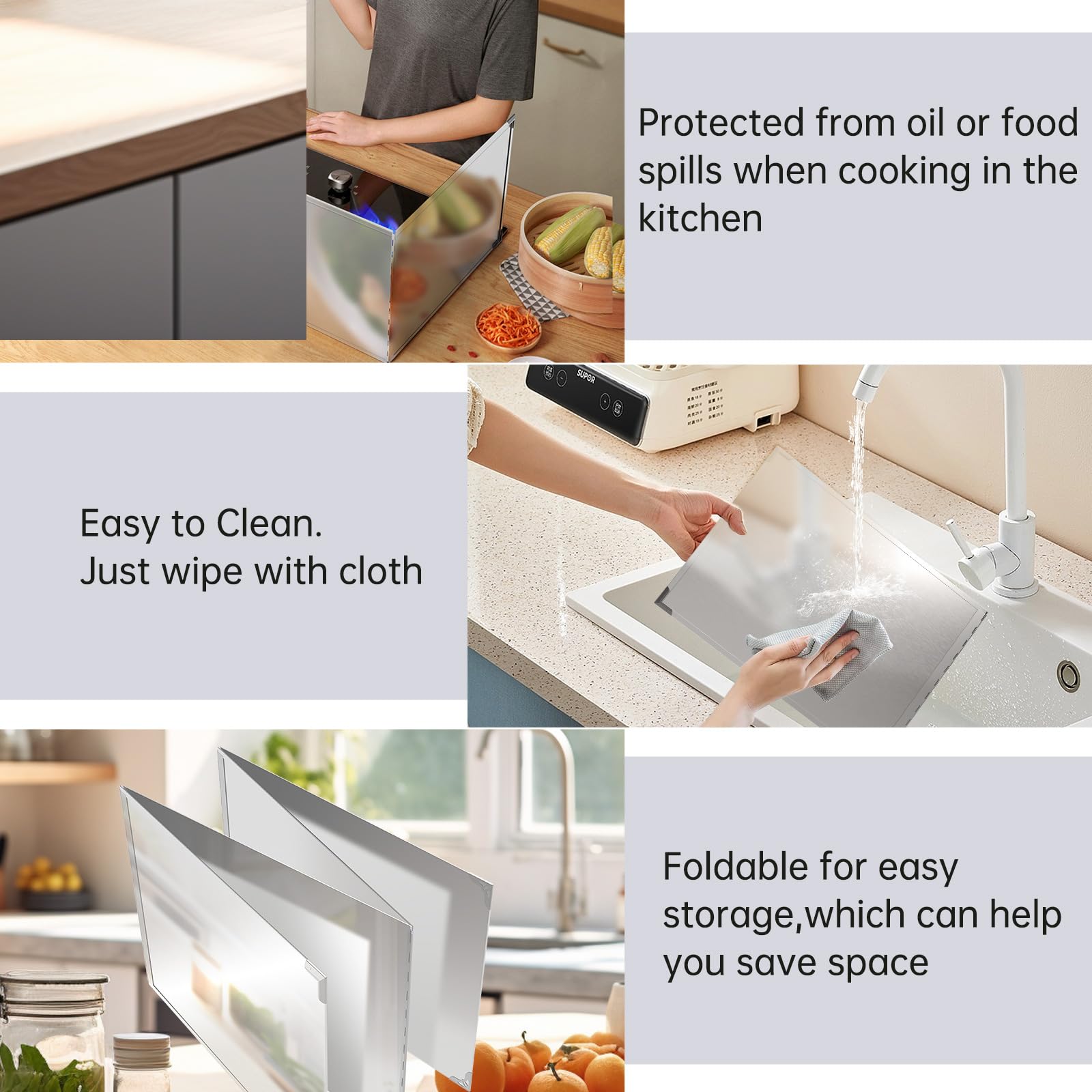 Snapklik.com : 4 Sided Grease Splatter Guard,Foldable Stainless Steel ...
