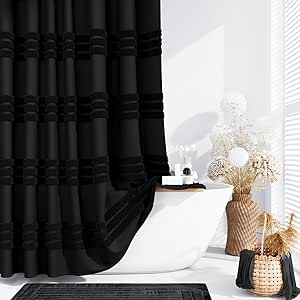Amazon.com: Dynamene Black Fabric Shower Curtain, Tufted Chenille Striped Textured Cloth Shower ...