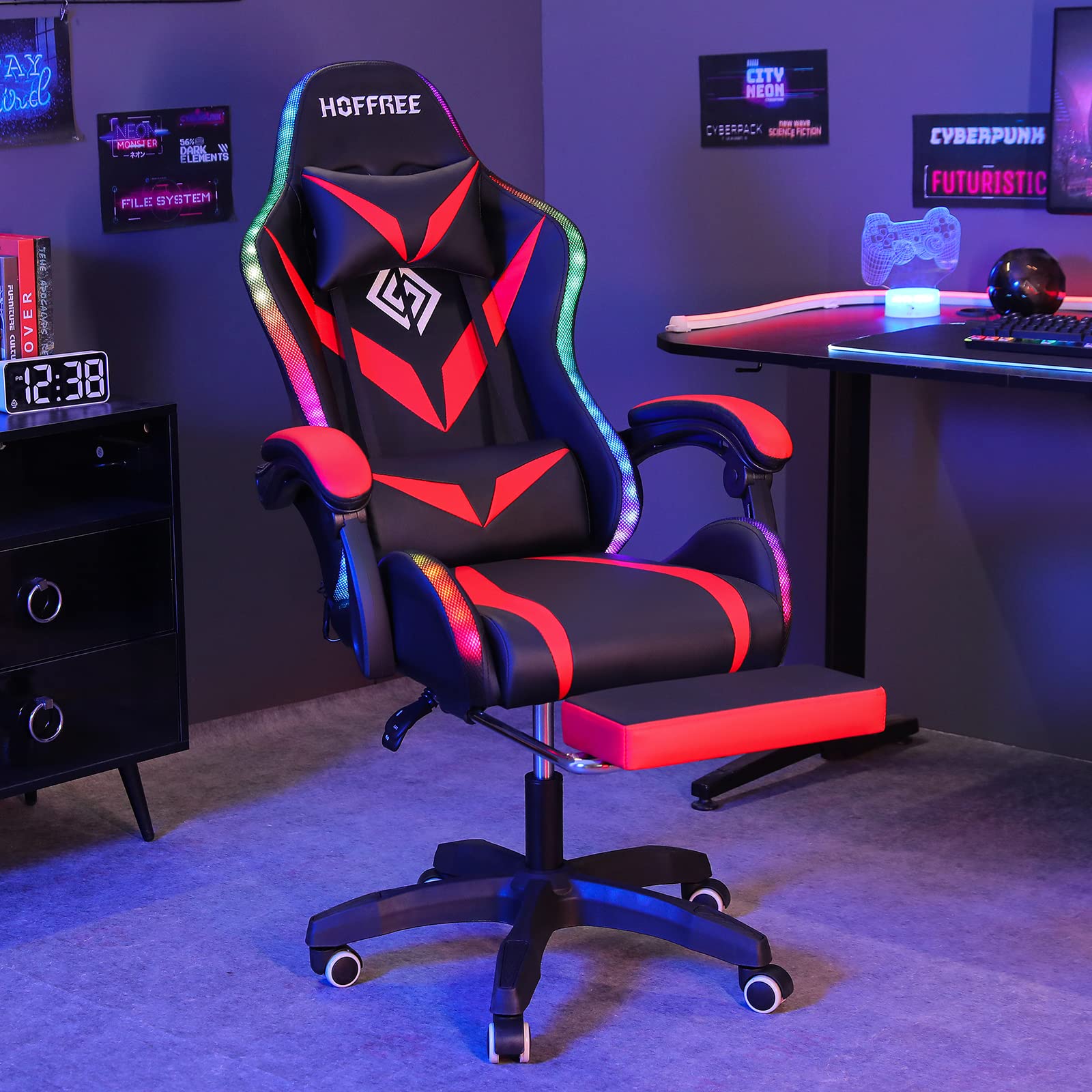 Gaming Chair with Bluetooth Speakers and RGB LED Lights Ergonomic ...