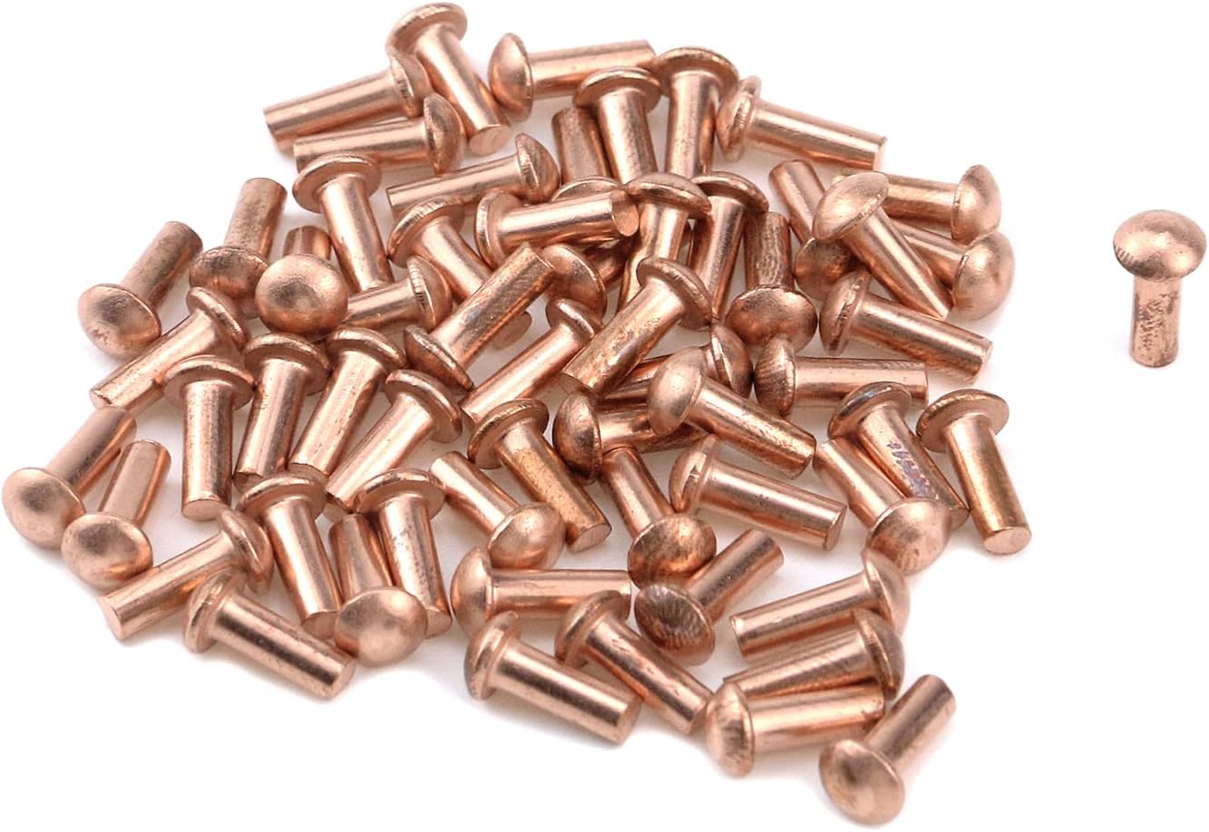 Amazon.com: Crapyt 60 PCS Copper Round Head Solid Rivets 0.22"×0.39"×0. ...