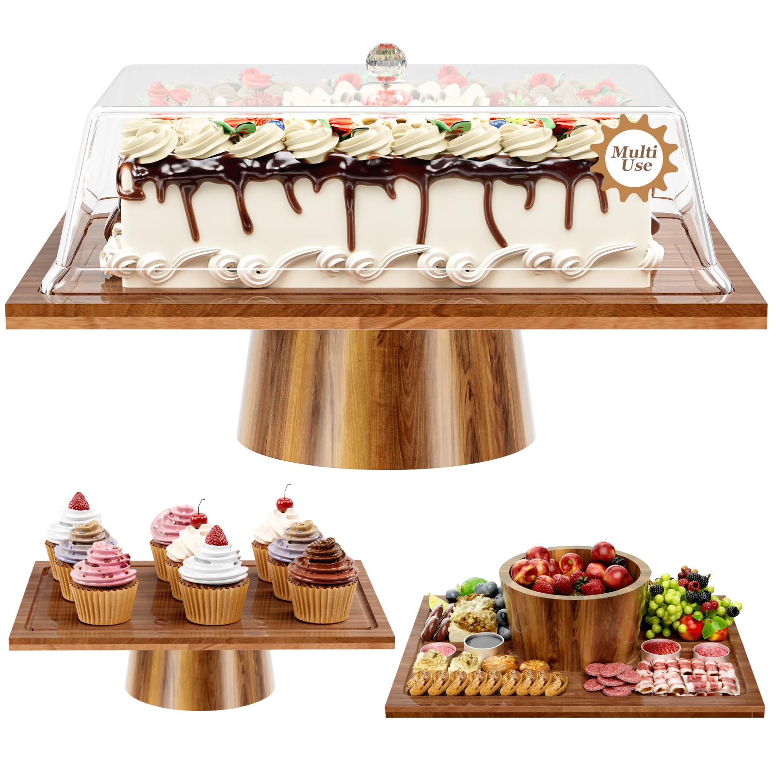 Amazon.com: Owenri Cake Stand with Lid - 2 in 1 Cake Stand and ...