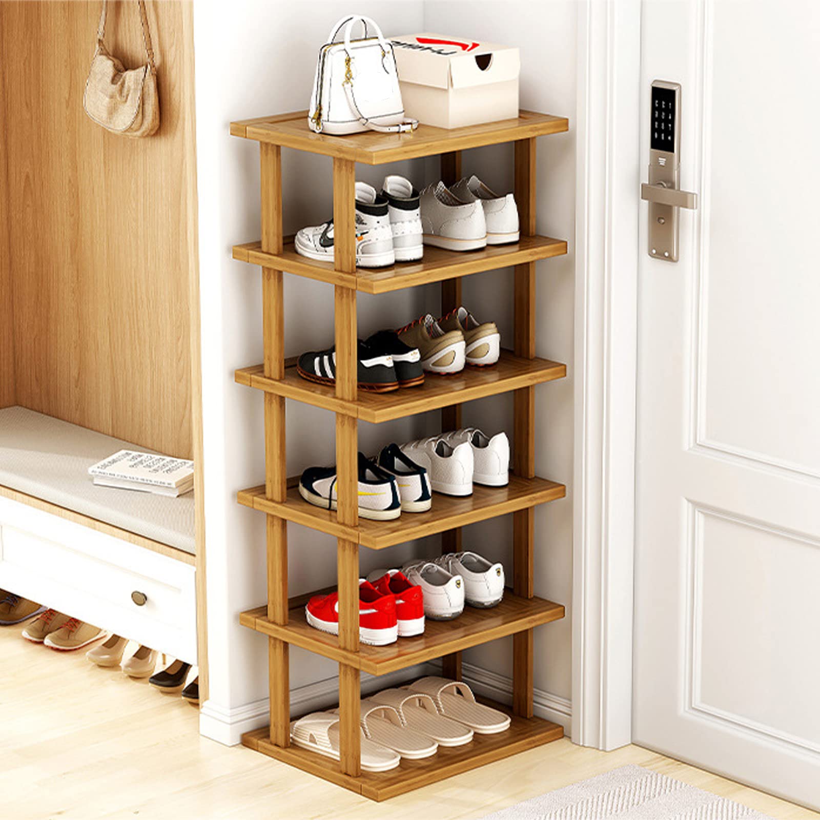 Amazon.com: Catekro Bamboo Shoe Rack, Vertical Shoe Rack for Small ...