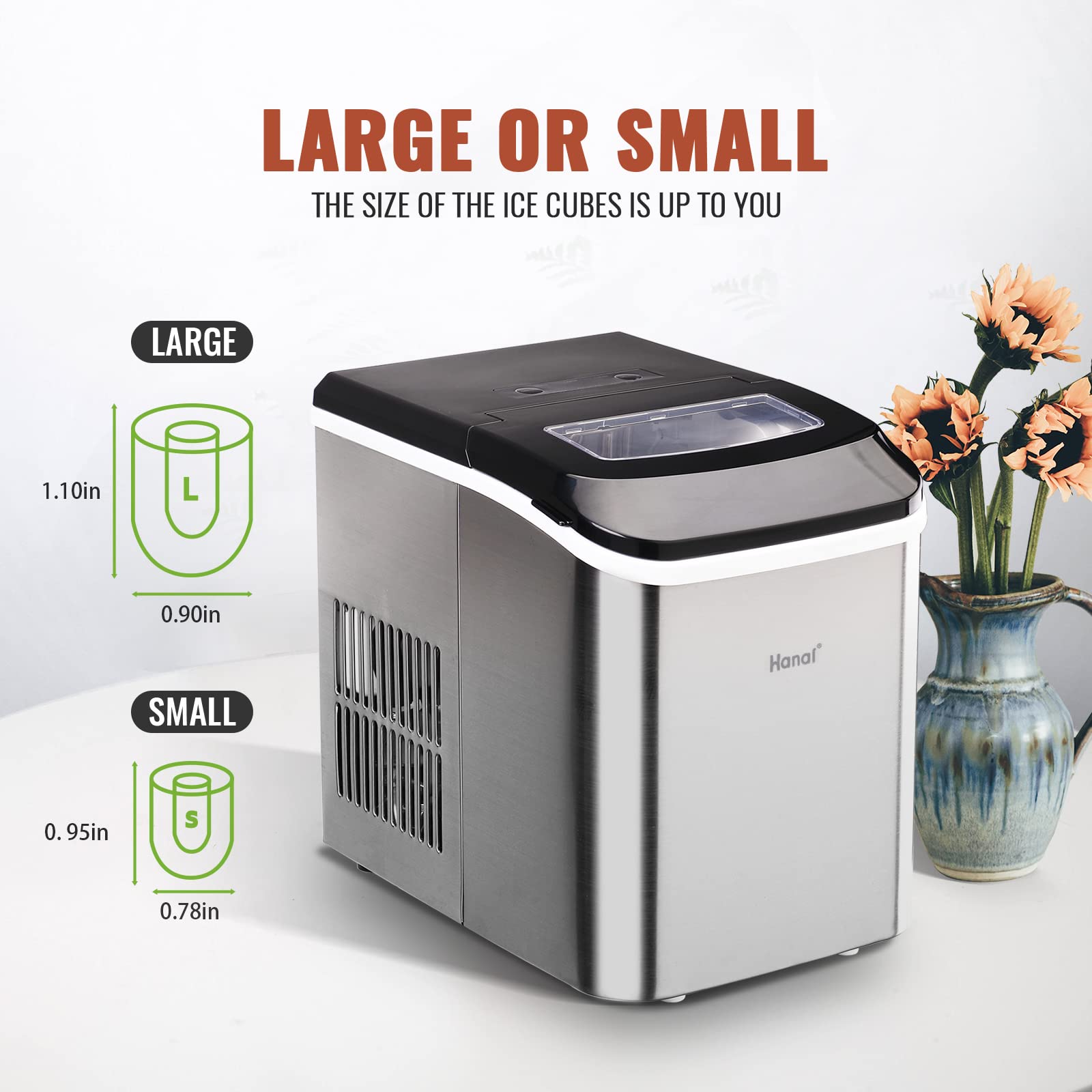 Ice Makers Countertop Portable Ice Machine Stainless Steel, 26.5lbs in ...