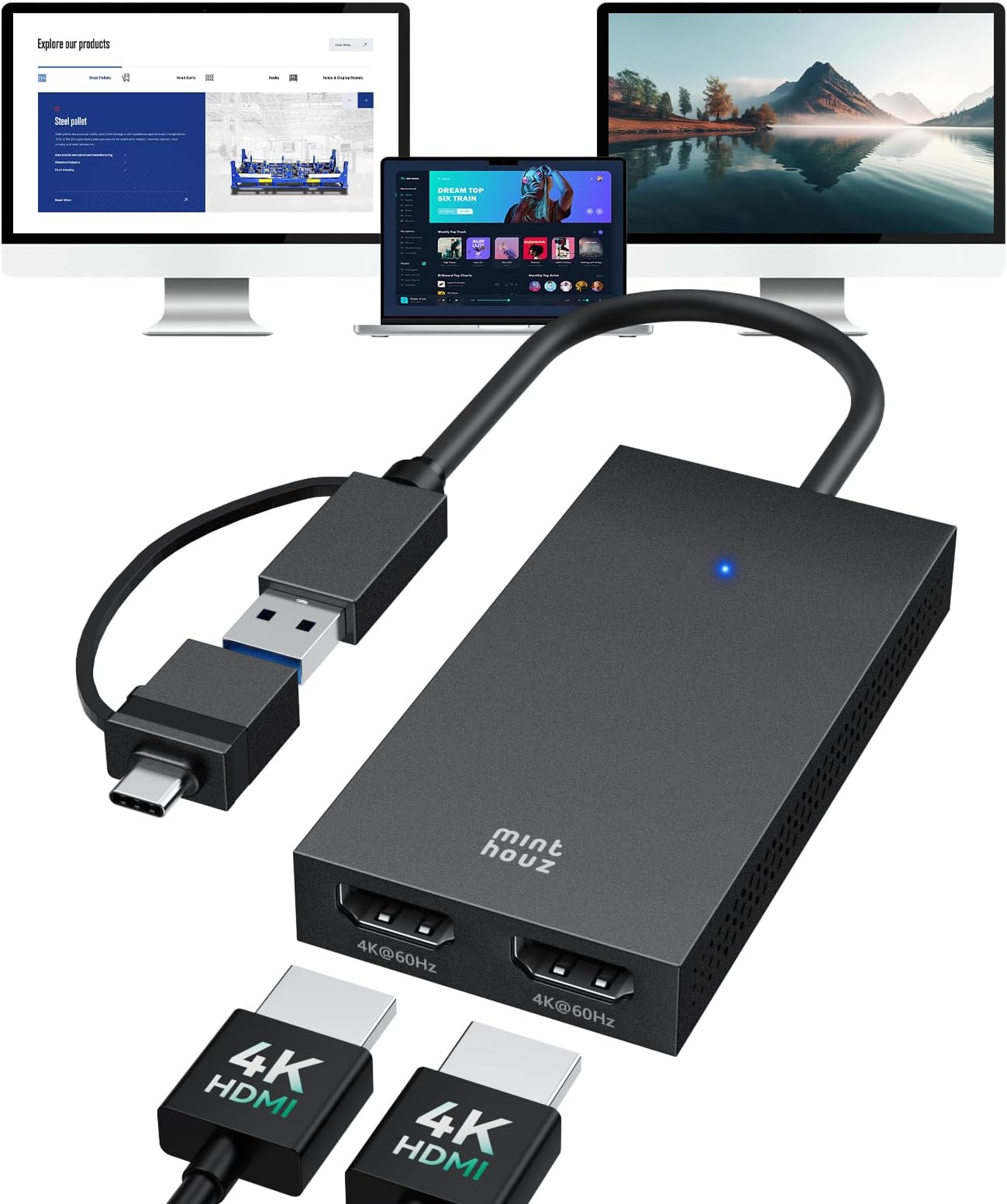 Amazon.com: USB C to Dual HDMI Adapter, DisplayLink Certified 4K@60Hz ...