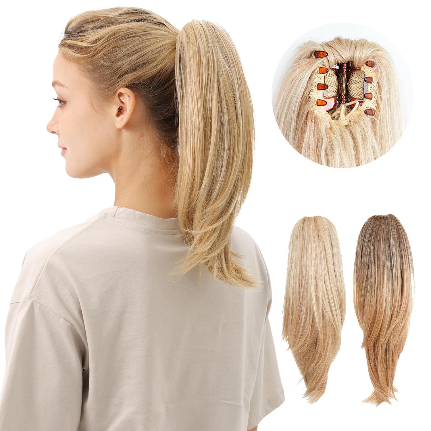 Amazon.com : DAYCEN Long Straight Ponytail Hairpieces, 15" Claw Clip On ...