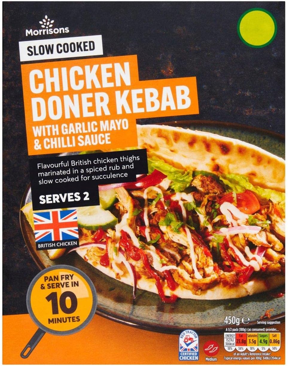 Morrisons Slow Cook Chicken Doner Kebab with Chilli Kebab Sauce 450g ...