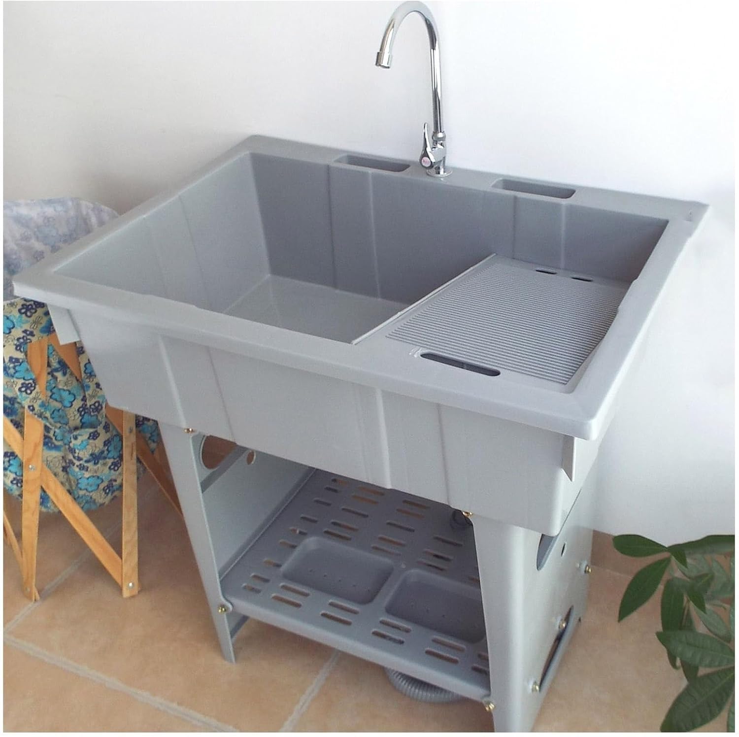 Freestanding Laundry Utility Sink with Washboard,Basement with Cold and ...