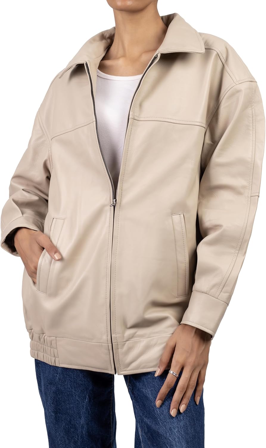 Jild Oversized Leather Jacket Women - Lambskin Leather Fall Jacket for ...