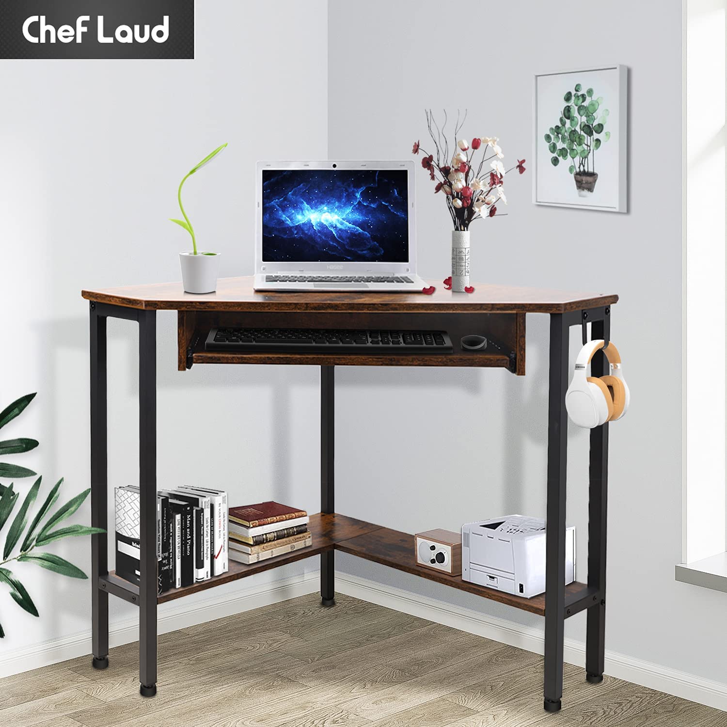 Cheflaud Corner Desk for Small Spaces, Triangle Computer Desk with ...