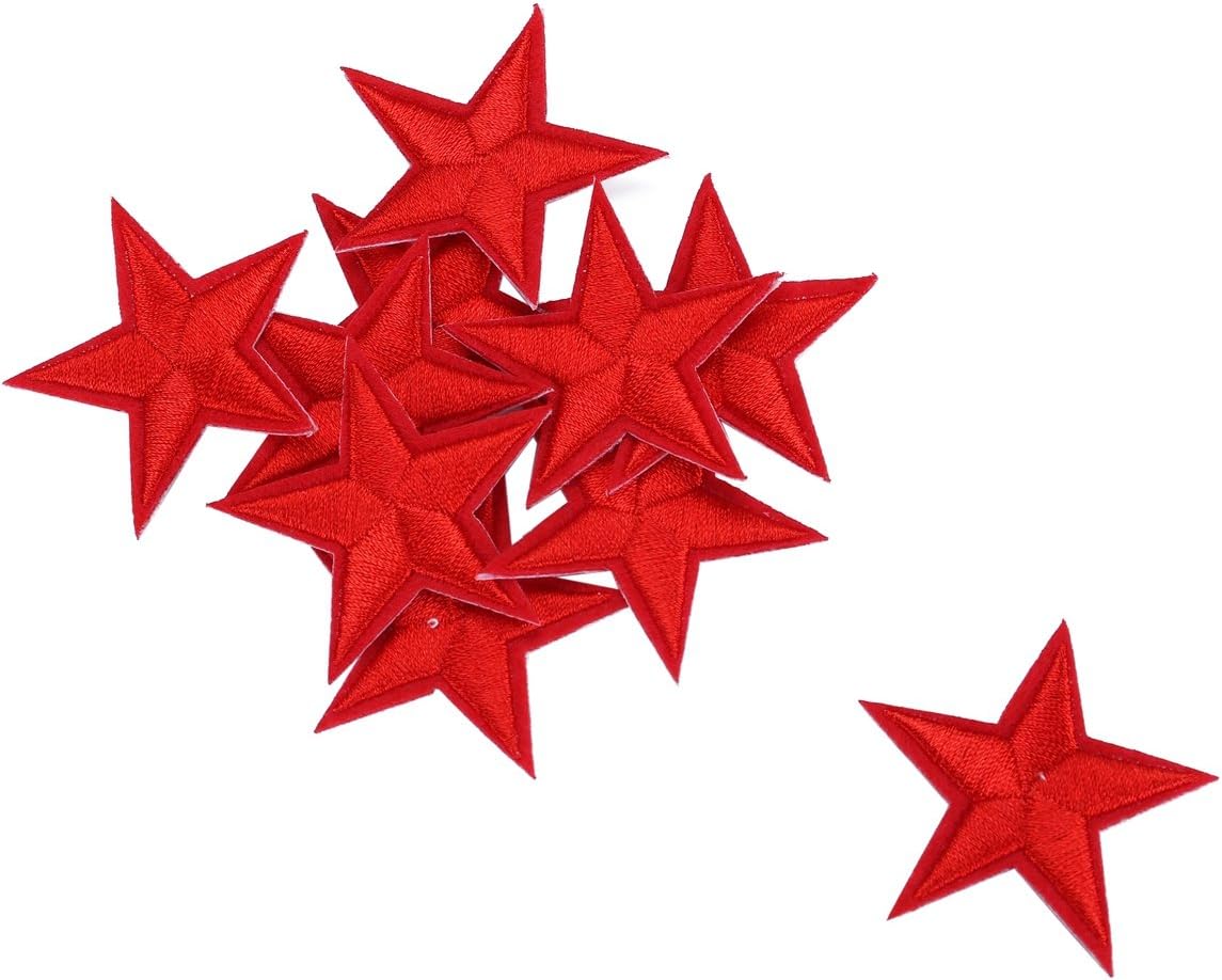 Amazon.com: HOUSWEETY 10pcs Red Star Embroidered Iron On/Sew On Badge ...
