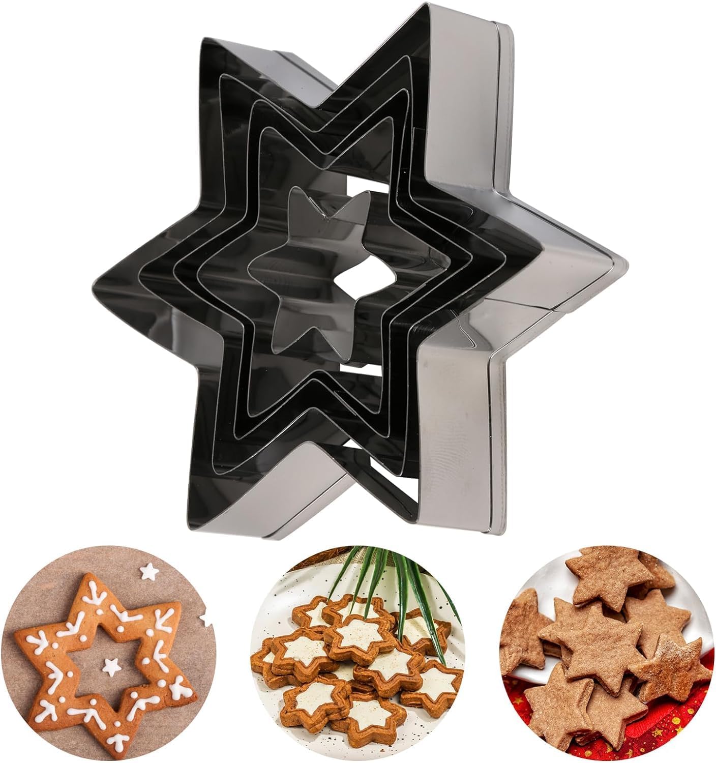 5 Pieces Star Cookie Cutters Set, Stainless Steel Six-Pointed Star ...