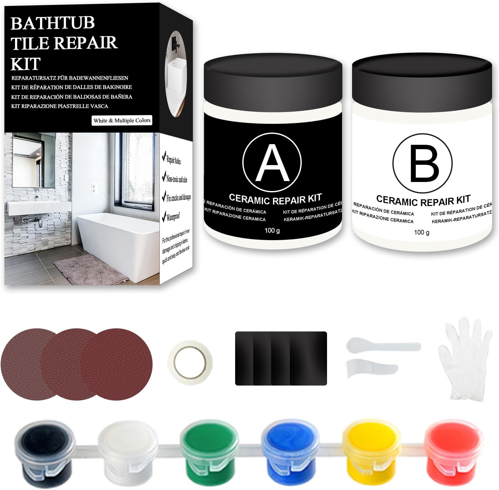 200g Bathtub Repair Kit, 20 PCS White Tub Tile Crack Refinishing Kit ...