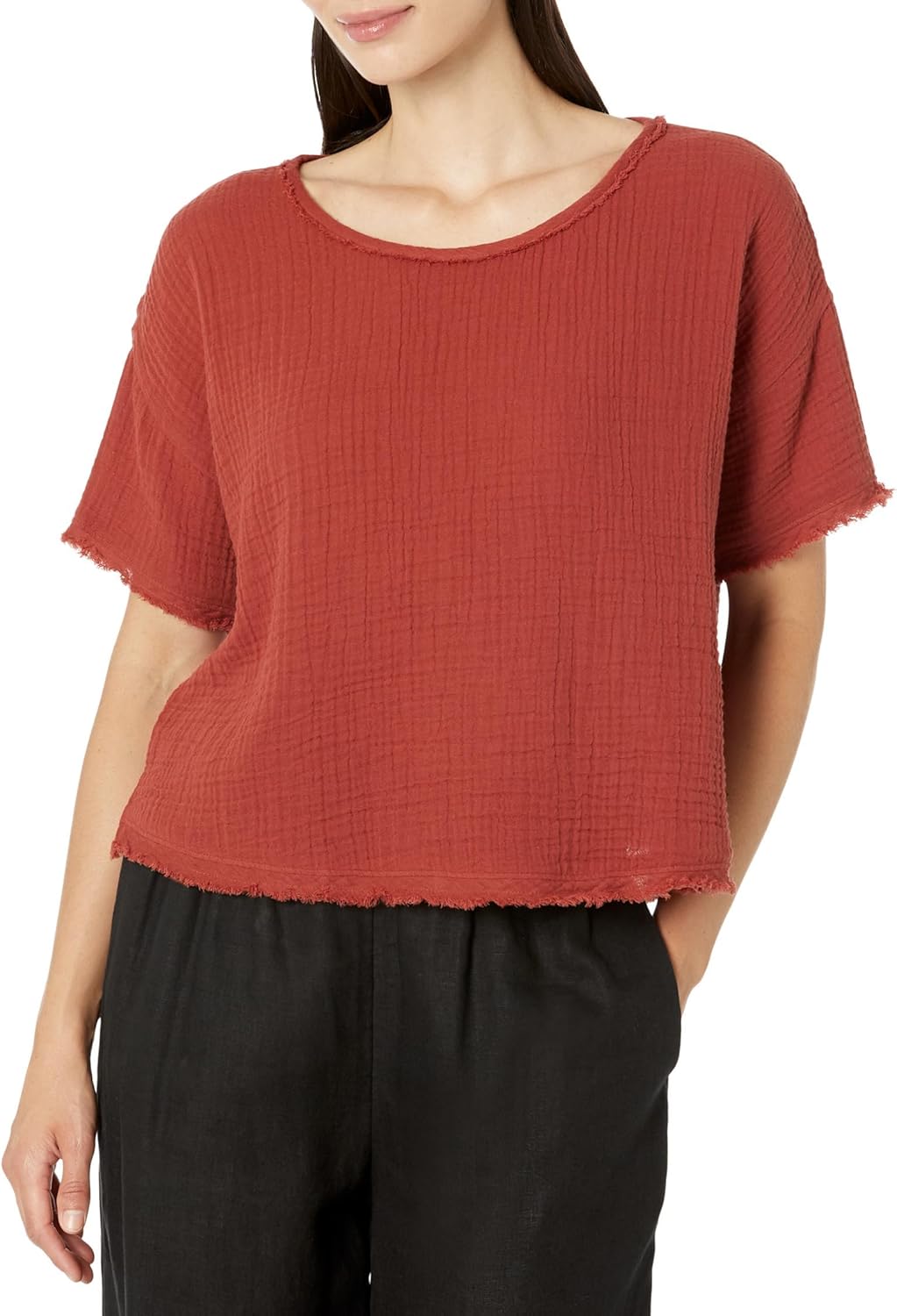 Eileen Fisher Ballet Neck Boxy Top Picante MD at Amazon Women’s ...