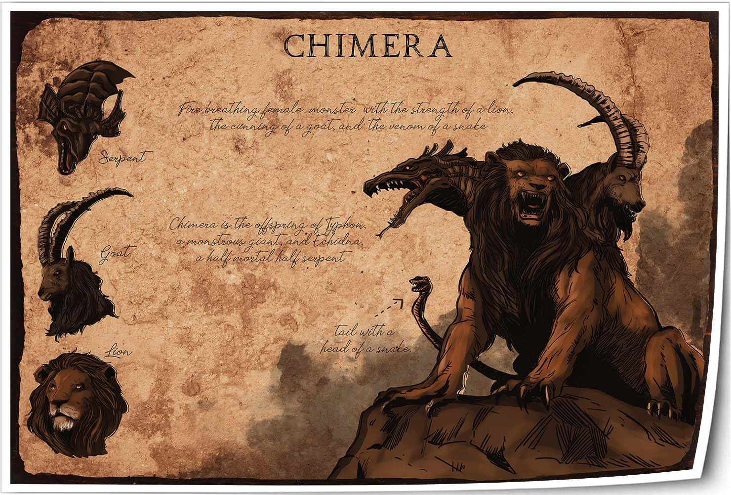 Amazon.com: Binyeen Chimera Greek Mythology Poster Mythical Creature ...