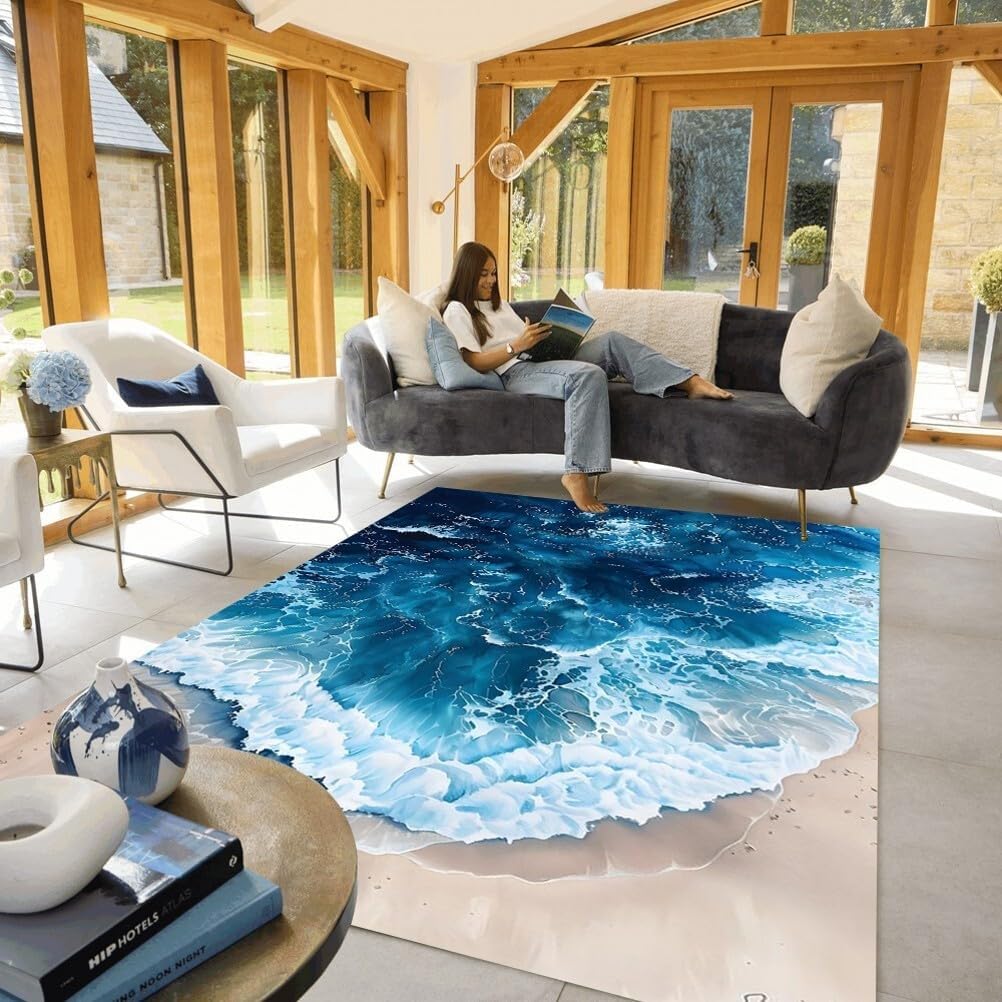 Amazon.com: Modern Nautical Beach Themed Sea Wave Natural Rugs for ...