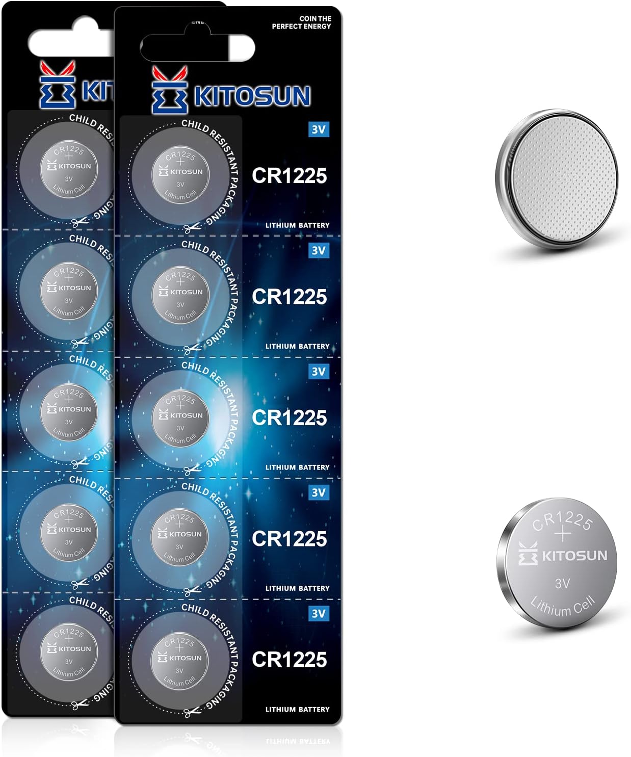 Amazon.com: KITOSUN CR1225 3V Lithium Coin Battery – 3 Volt CR 1225 Lithium Cell Button ...